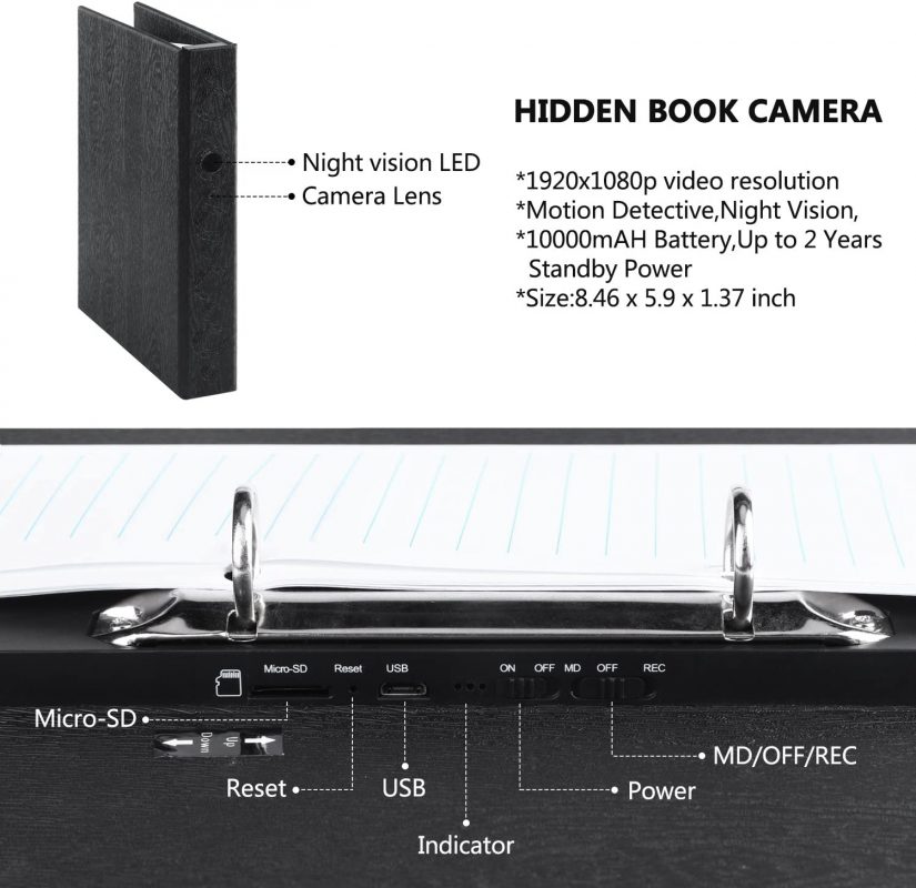 Hidden Camera Book 1080P DVR Covert Nanny IR Cam Video Recorder Book ...