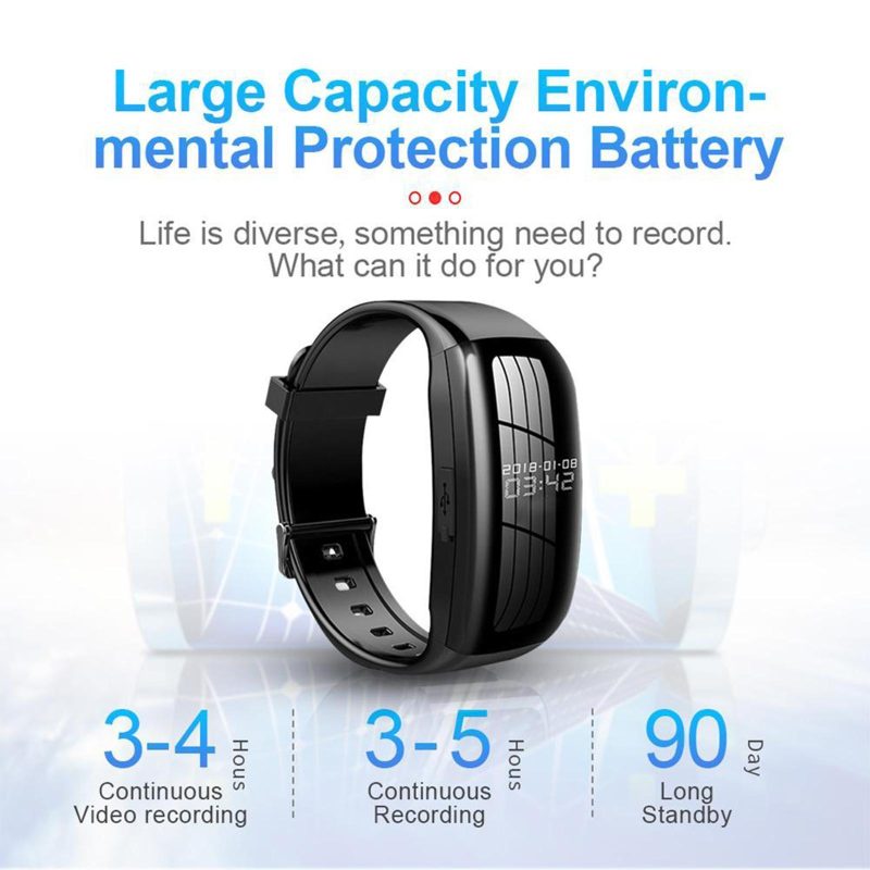 Spy Voice Recorder Hidden Smart Watch Bracelet 1080P Camera Voice Video ...