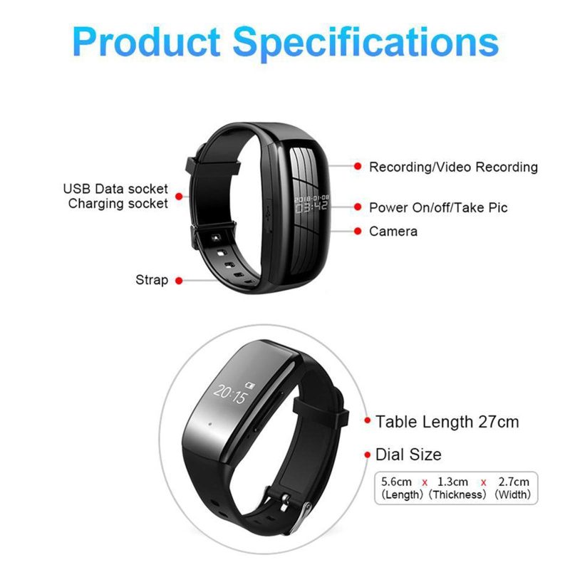Spy Voice Recorder Hidden Smart Watch Bracelet 1080P Camera Voice Video ...